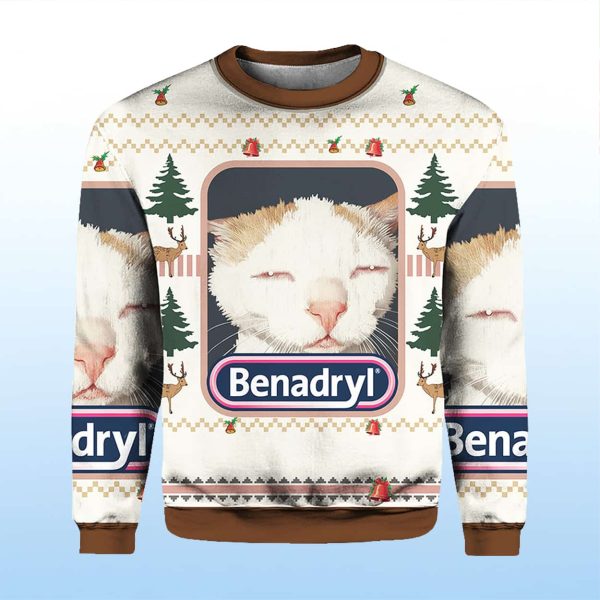 Benadryl Cat Meme Christmas Ugly Sweater