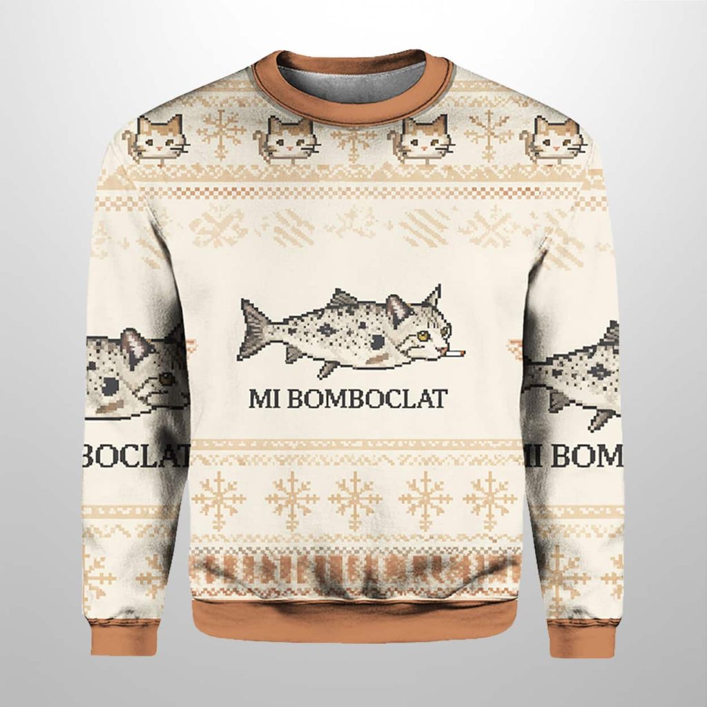 Bomboclat Fish Cat Meme Ugly Christmas Sweater