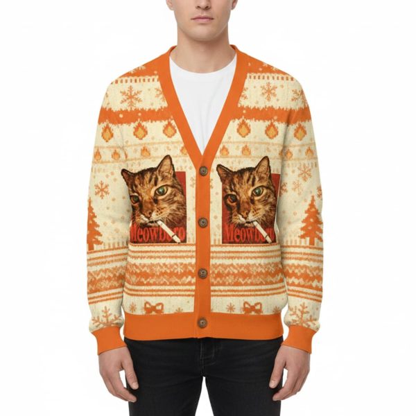 Funny Smoking Cat Meme Ugly Christmas Cardigan