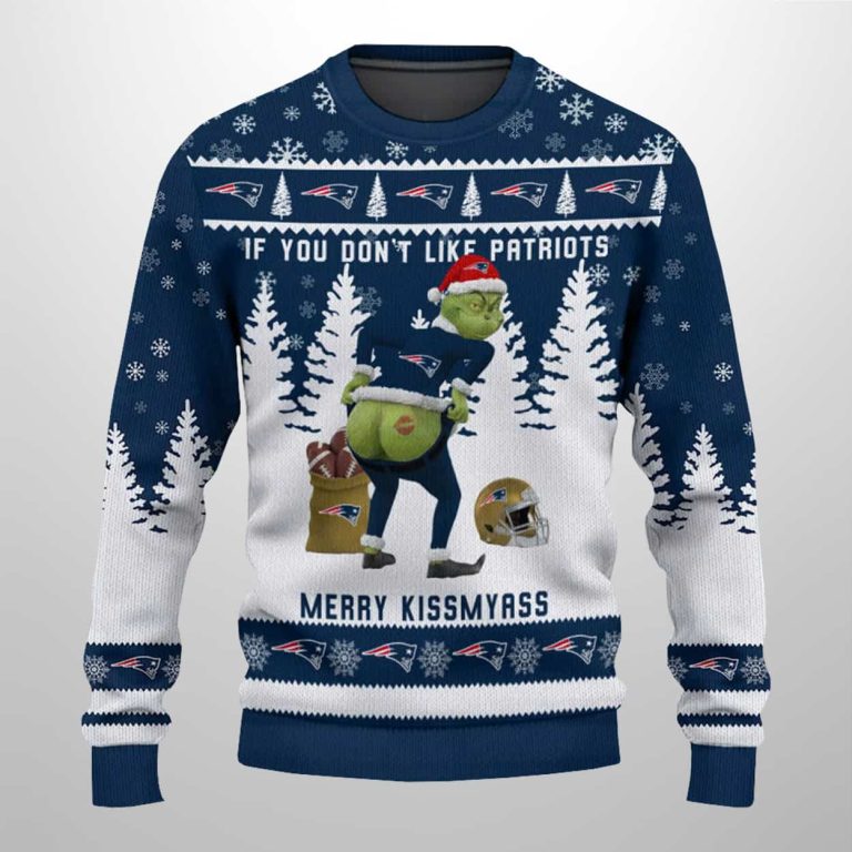 Patriots Grnch Merry Kissmyass Ugly Christmas Sweater
