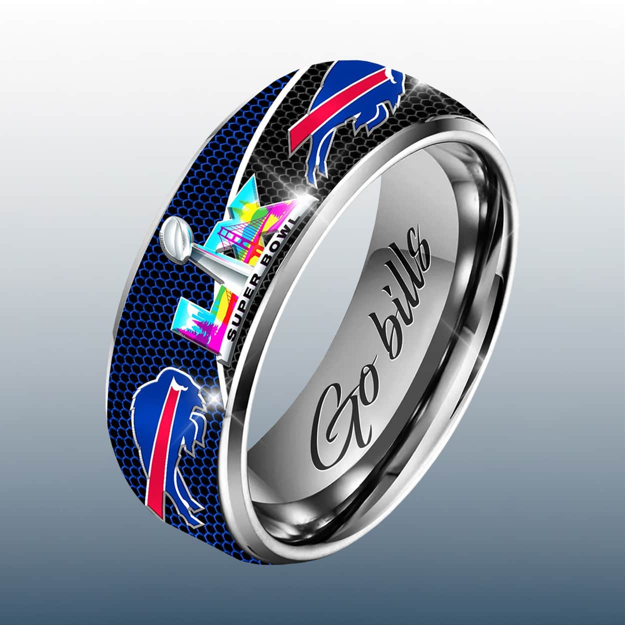 2026 Bills SB LX Silver Tungsten Ring