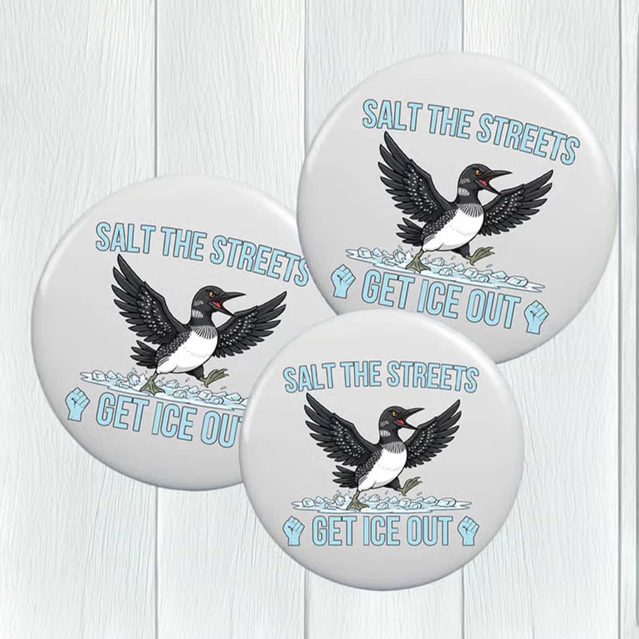 Minnesota Rebel Alliance Salt The Streets Get ICE Out Button Pin